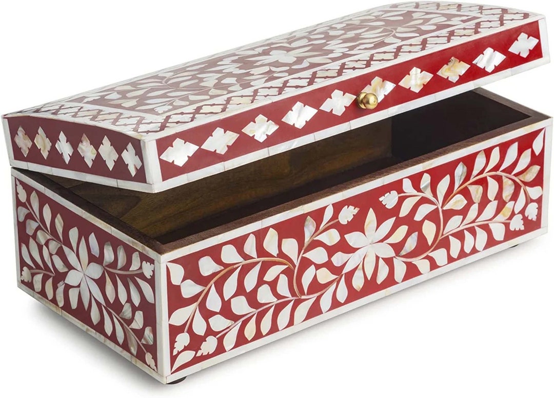 MOP Inlay Jewelry Box | Handmade Scroll Vine Box | Ornament Storage Box ...