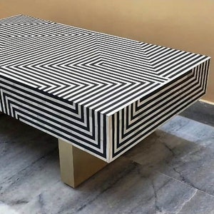 Handcrafted Bone Inlay Stripe Design Coffee Table in Black Free ...