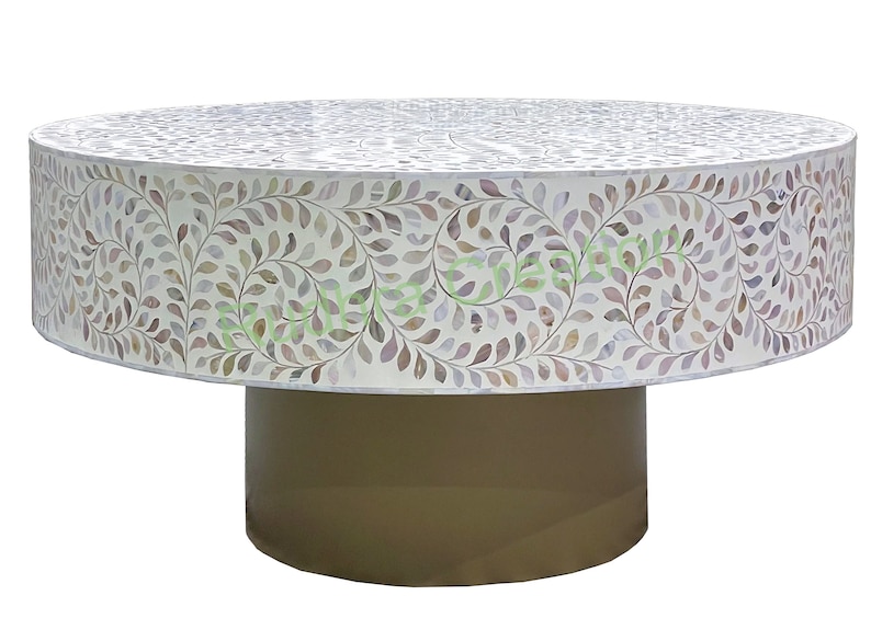 Handmade Bone Inlay Round Coffee Table in Scroll Vine Design ...