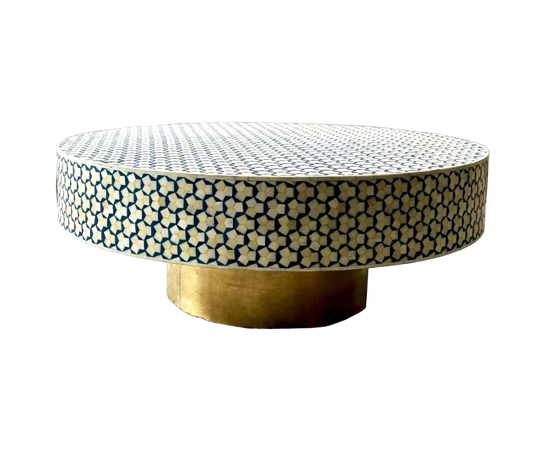 Handmade Bone Inlay Blue Round Coffee Table in Moroccon Design ...