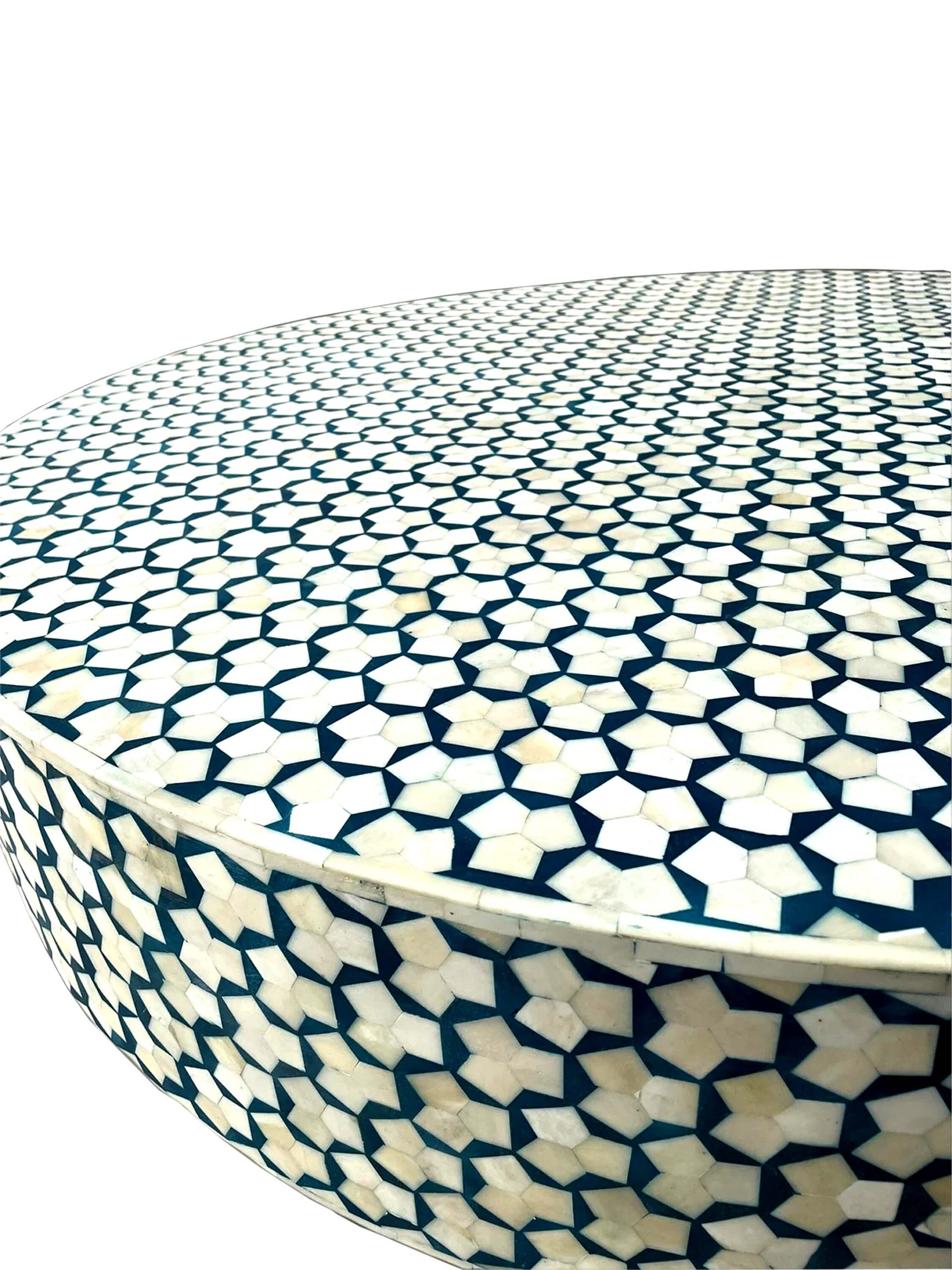 Handmade Bone Inlay Blue Round Coffee Table in Moroccon Design ...