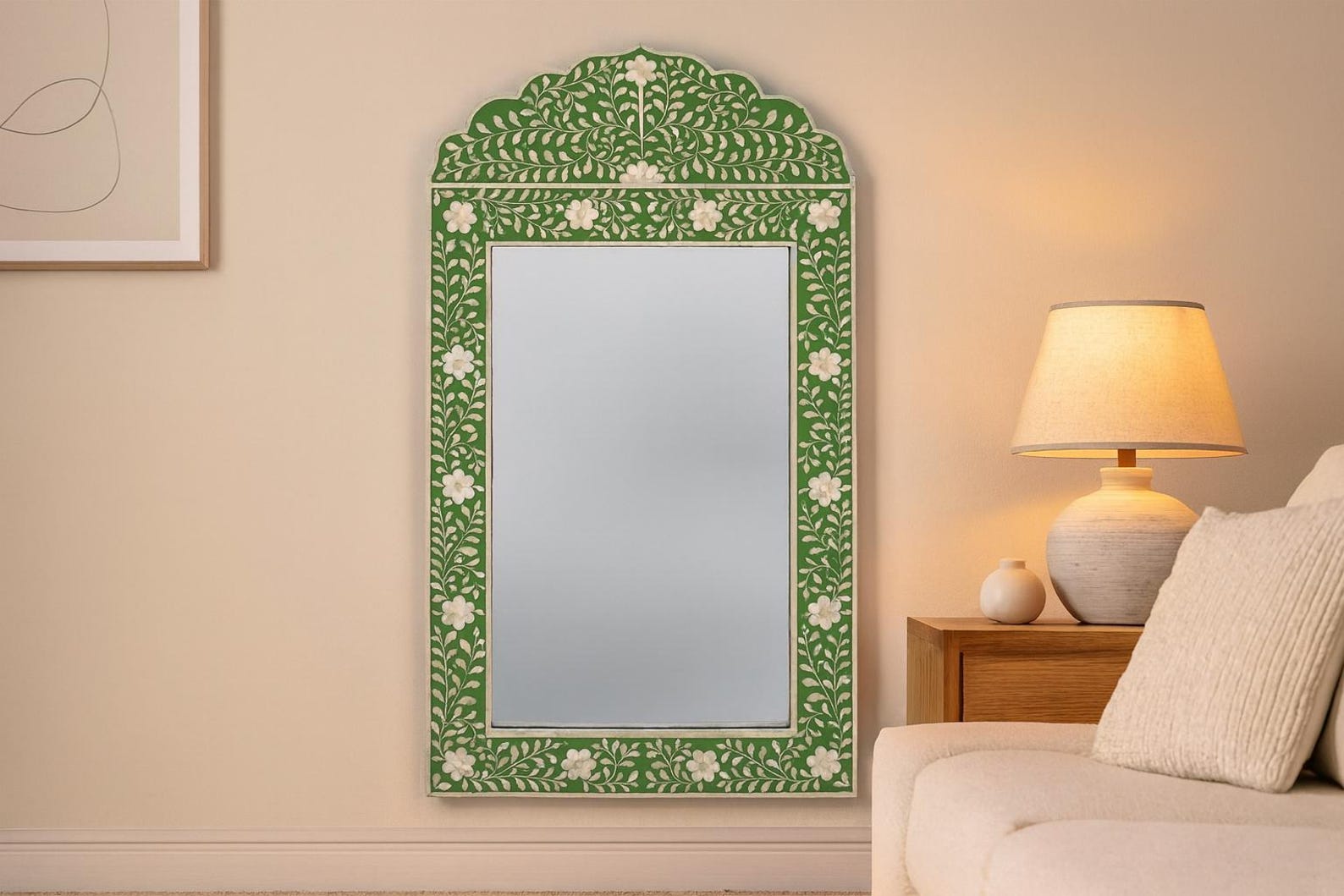 Bone Inlay Mirror-frame | Floral Wall Decor Mirror With Frame ...