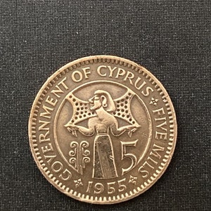1955 Cyprus 5 Mils Coin - Vintage Cypriot Currency Collectible - Etsy