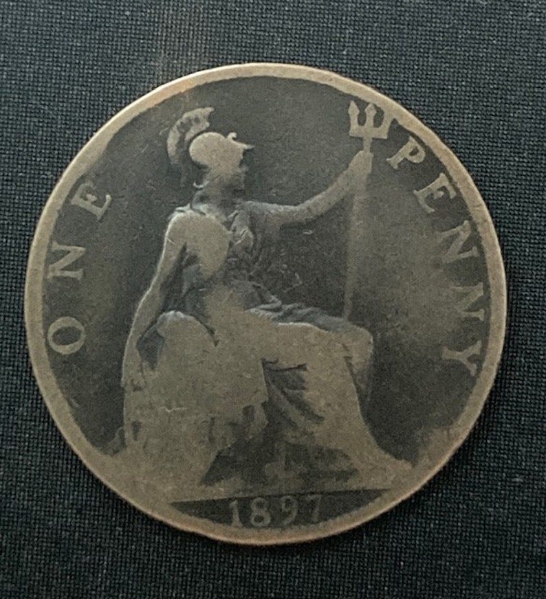 1897 Victorian One Penny Queen Victoria Coin - Antique British Currency ...