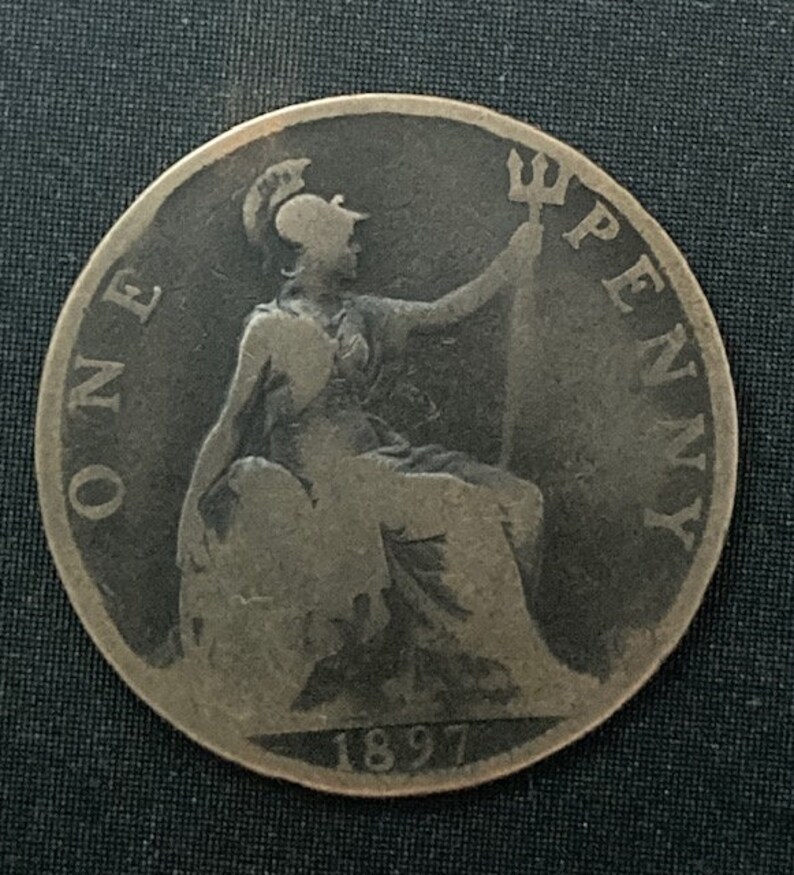 1897 Victorian One Penny Queen Victoria Coin - Antique British Currency ...