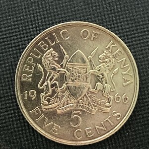 1966 Republic of Kenya 5 Cent Coin - Vintage Kenyan Currency ...