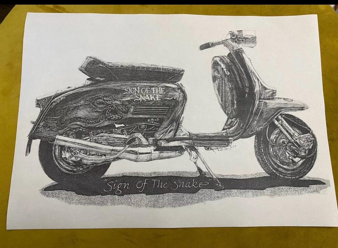 Lambretta GP 200 Sign of the Snake A4 Ink Drawing Print - Etsy
