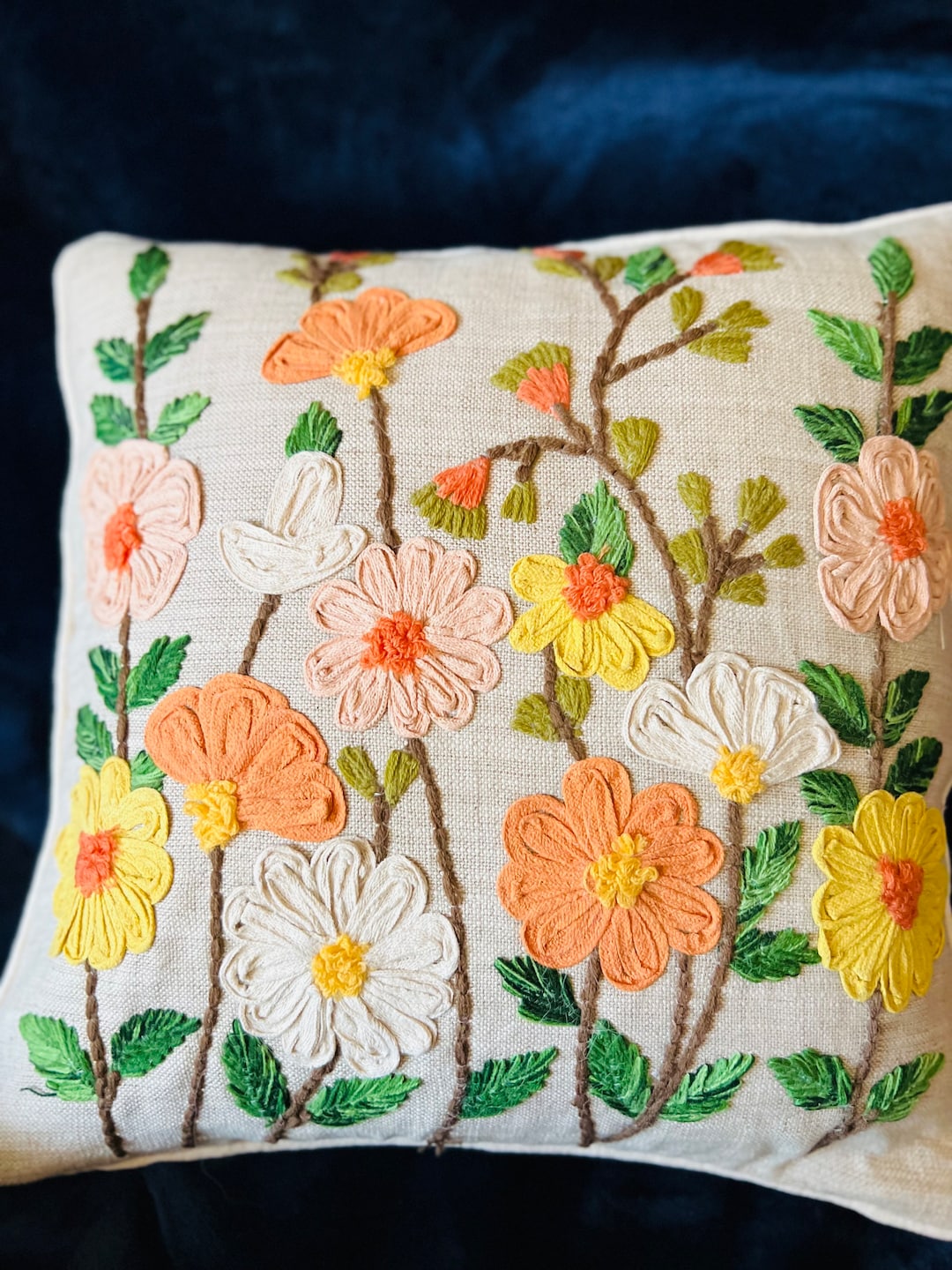 Hand-embroidered Floral Cushion Cover, Vibrant 3D Flower Design for ...