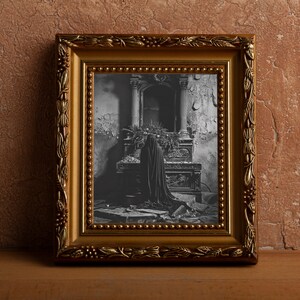 Dark Figure Praying at A Derelict Altar, PRINTABLE Creepy Wall Art ...