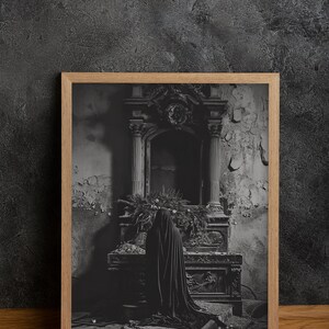 Dark Figure Praying at A Derelict Altar, PRINTABLE Creepy Wall Art ...