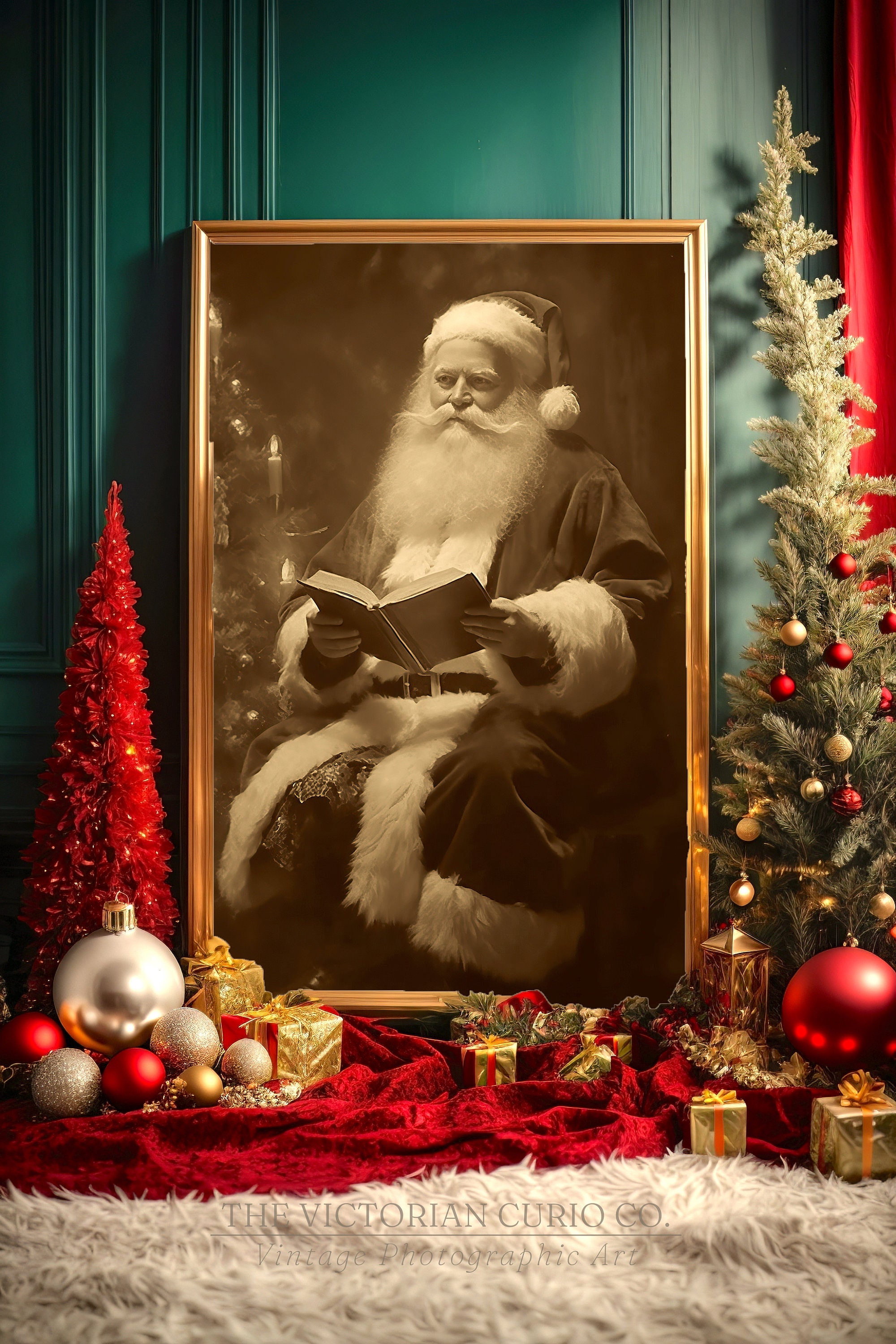Santa Reading Book Poster, PRINTABLE Christmas Wall Art, Vintage ...