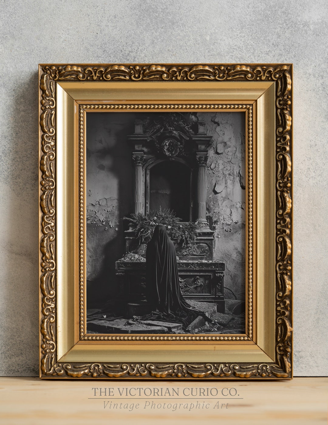 Dark Figure Praying at A Derelict Altar, PRINTABLE Creepy Wall Art ...