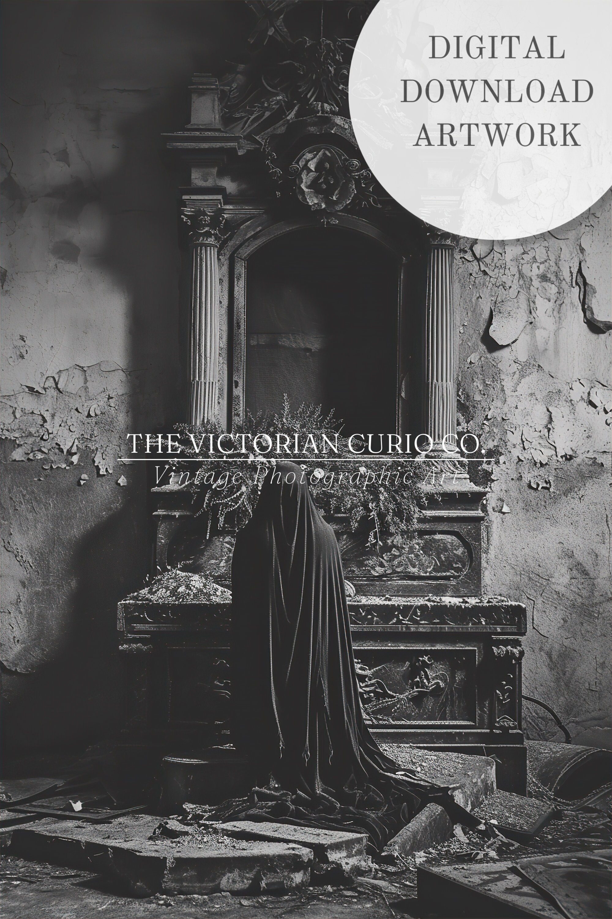 Dark Figure Praying at A Derelict Altar, PRINTABLE Creepy Wall Art ...