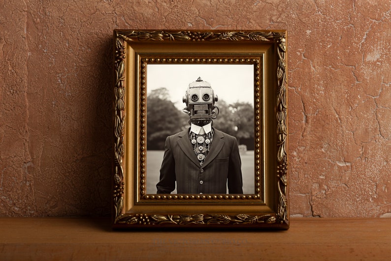 Elegant Steampunk Robot Poster, PRINTABLE Vintage Photographic Art ...