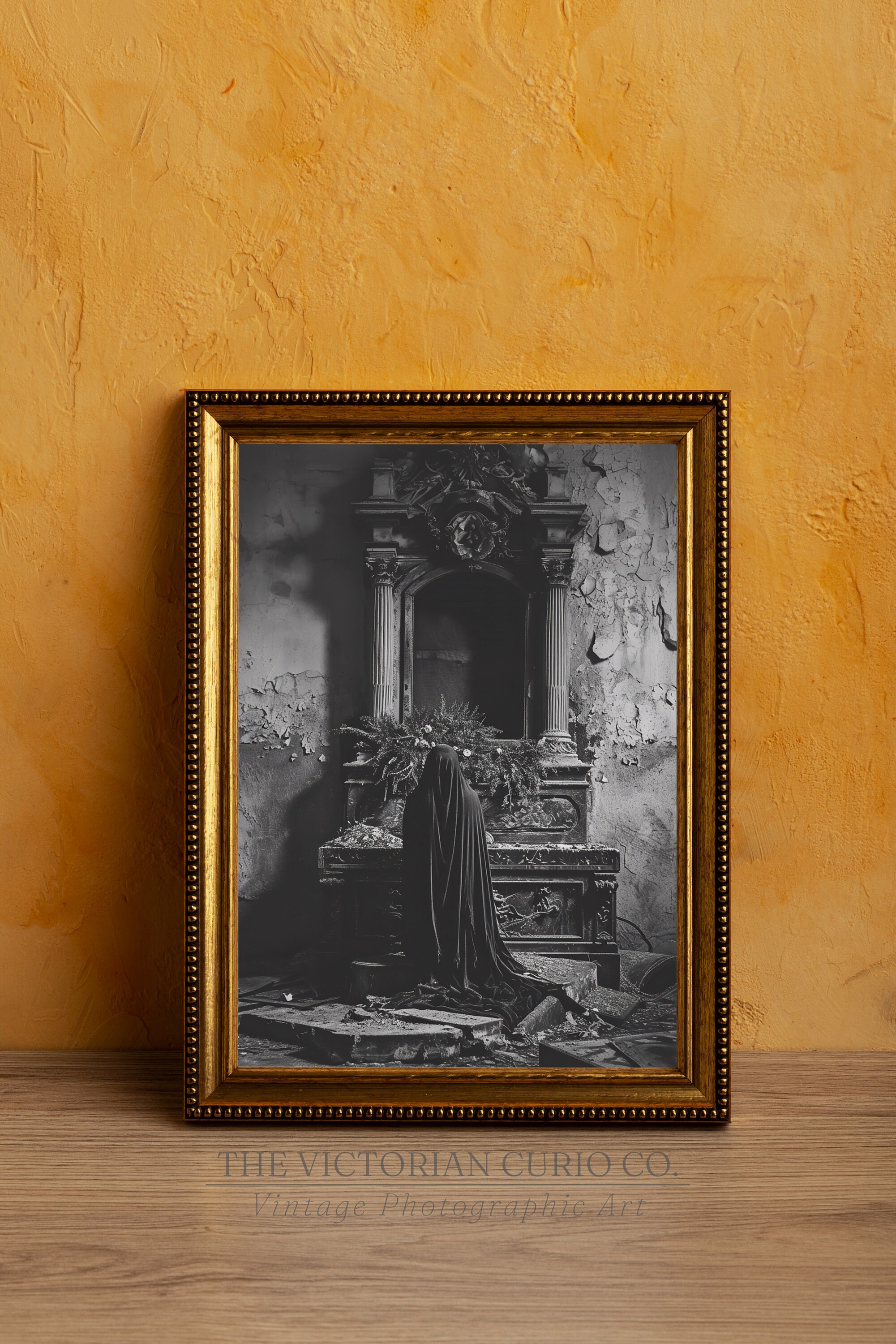 Dark Figure Praying at A Derelict Altar, PRINTABLE Creepy Wall Art ...