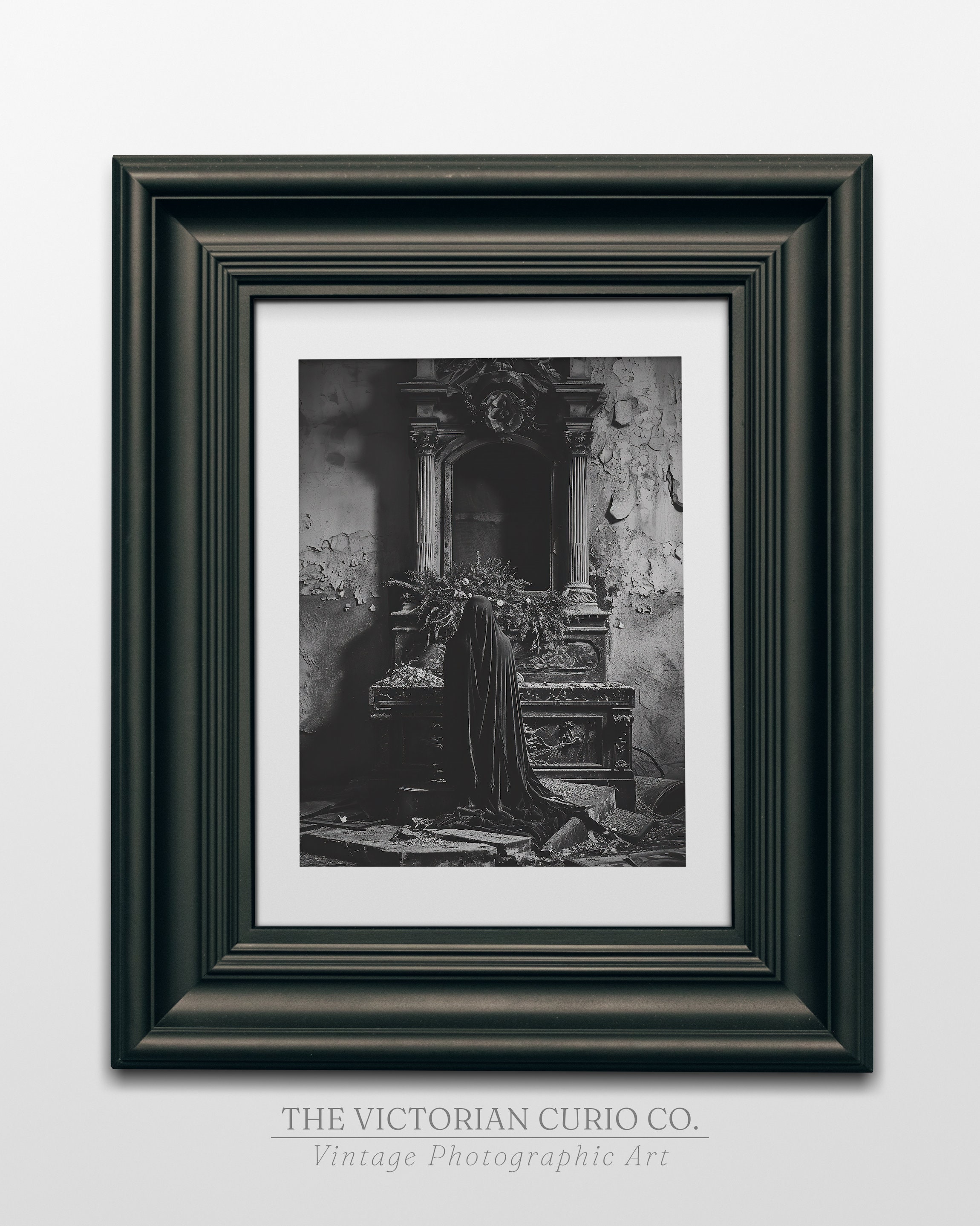 Dark Figure Praying at A Derelict Altar, PRINTABLE Creepy Wall Art ...