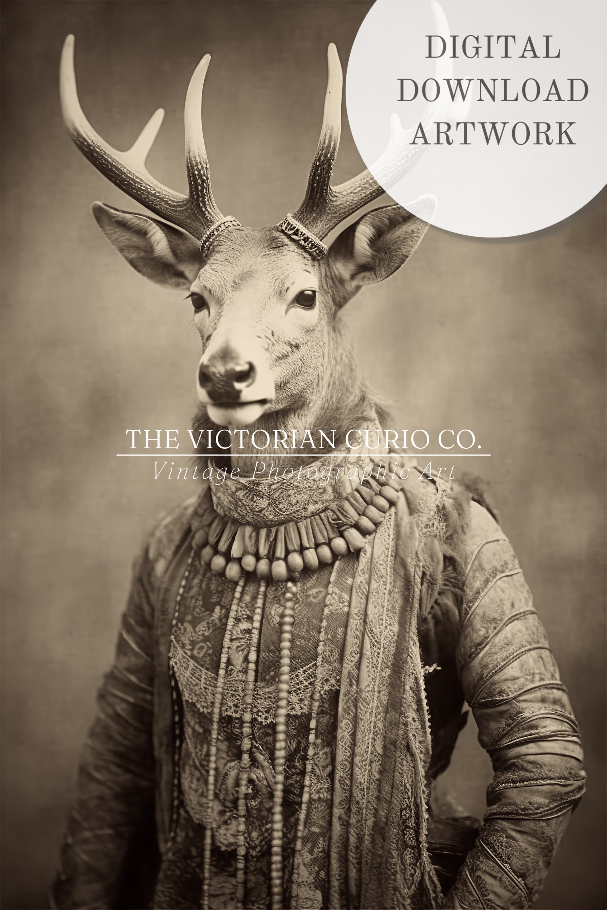 Gothic Stag Vintage Portrait, PRINTABLE Goth Wall Art, Renaissance ...