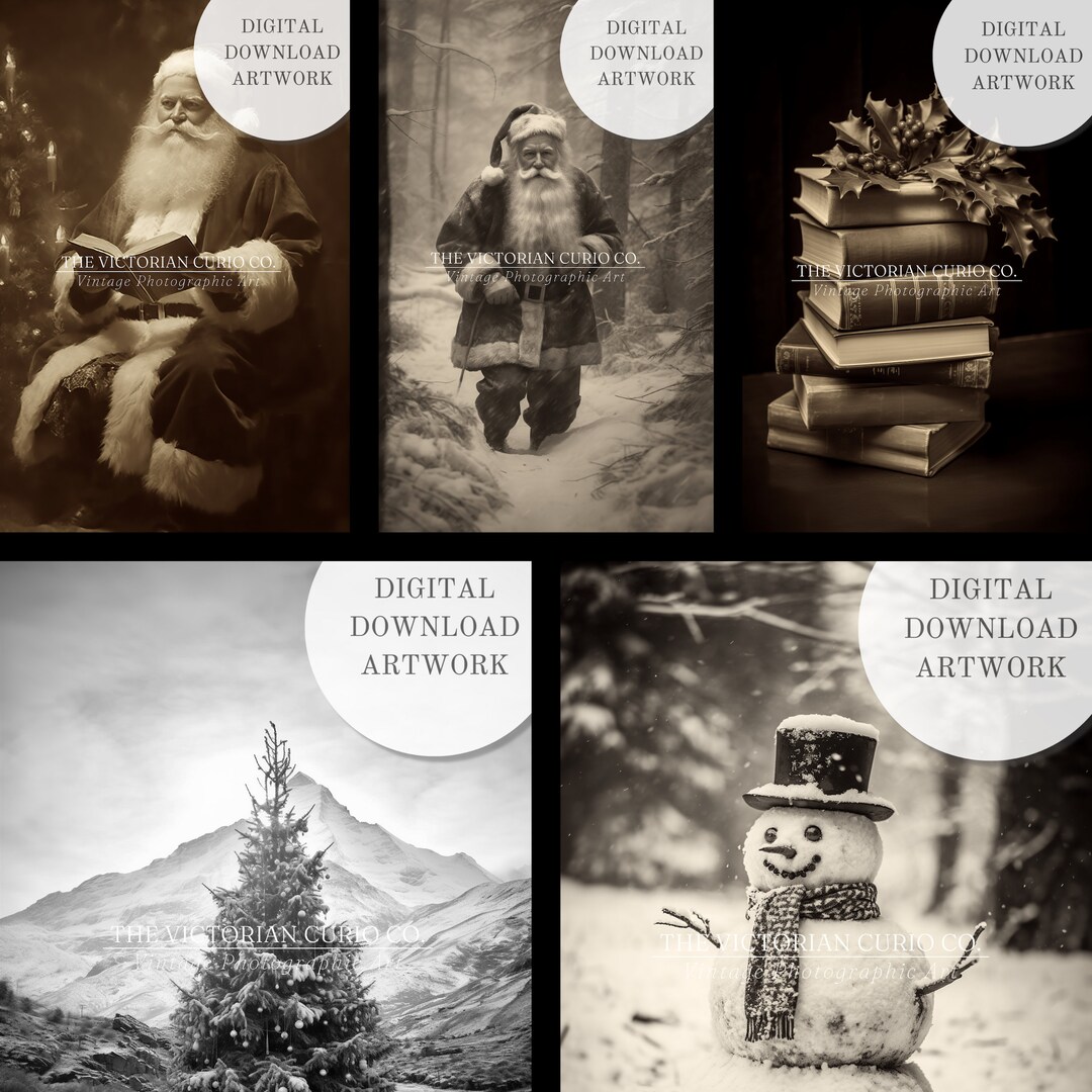 Vintage Christmas Photo Bundle, PRINTABLE Set of 5, Antique Festive ...