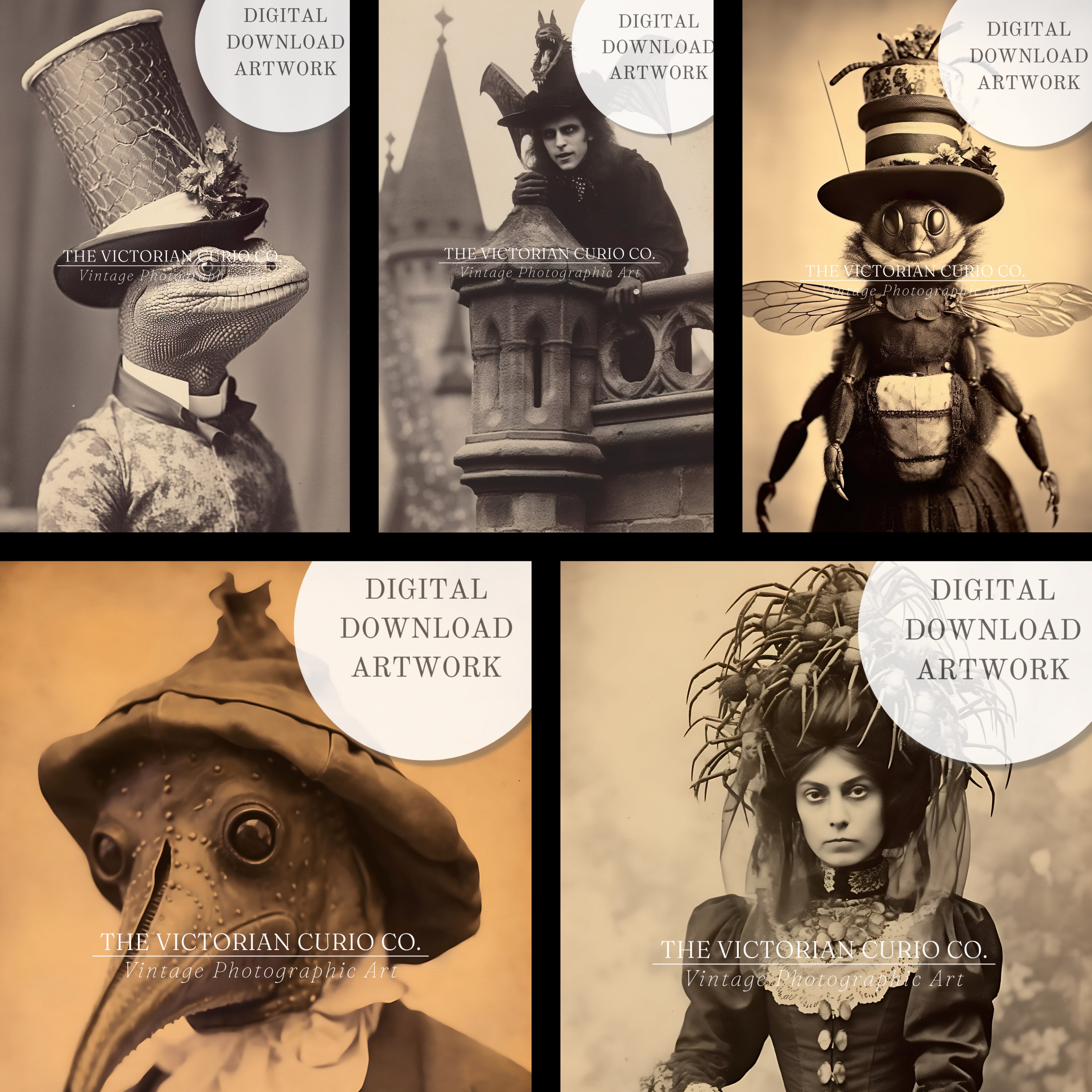 Victorian Freaks Prints Set, Wall Art Set of 5, PRINTABLE Freak Show ...