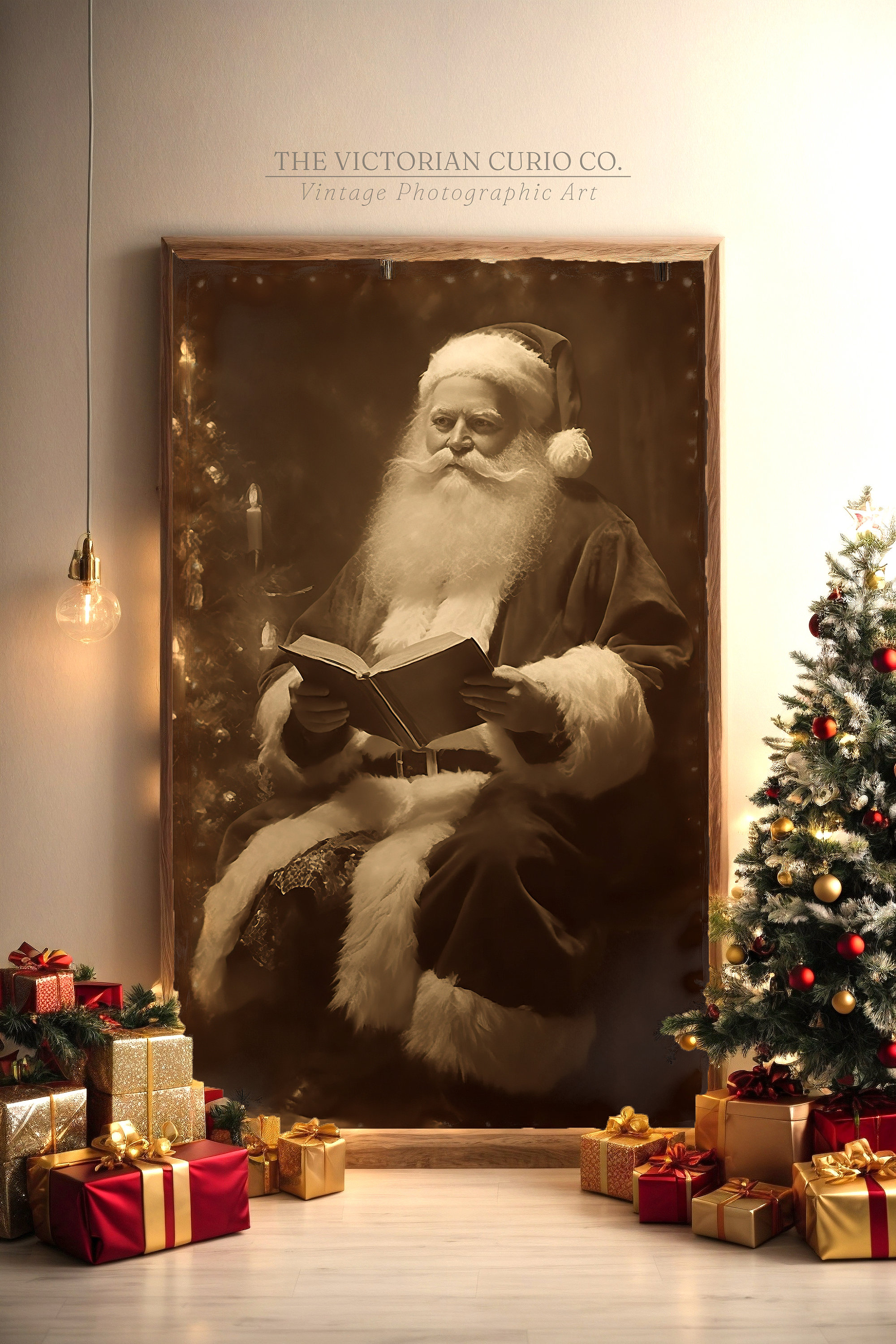 Santa Reading Book Poster, PRINTABLE Christmas Wall Art, Vintage ...