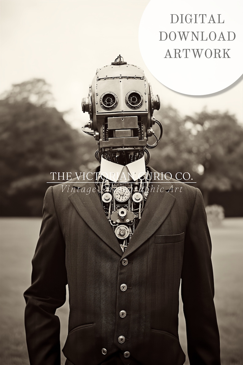 Elegant Steampunk Robot Poster, PRINTABLE Vintage Photographic Art ...