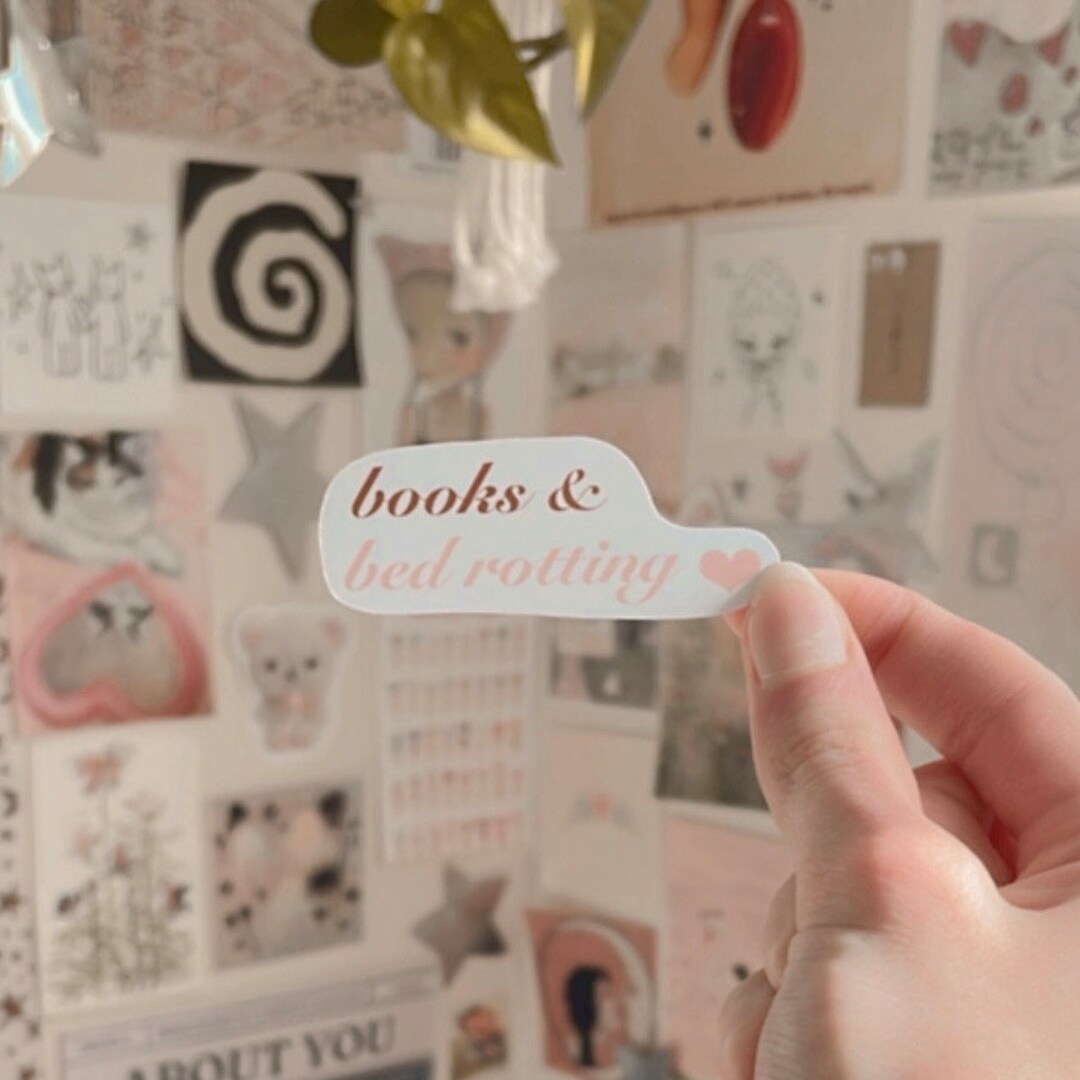 Books and Bed Rotting Sticker | Coquette Sticker | Kindle Sticker ...