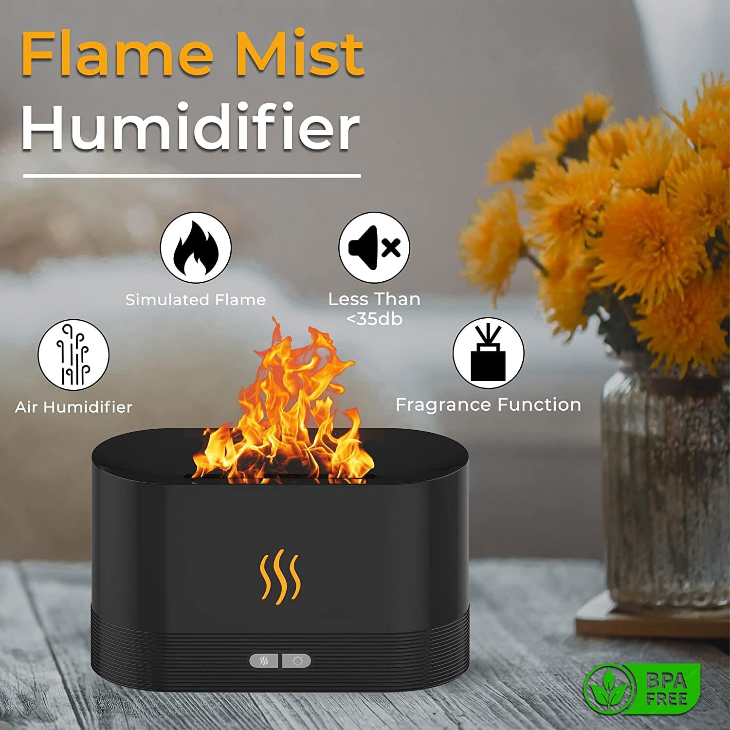Flame Diffuser 180ml One Color Led Flame Humidifier, Comes With 6 ...