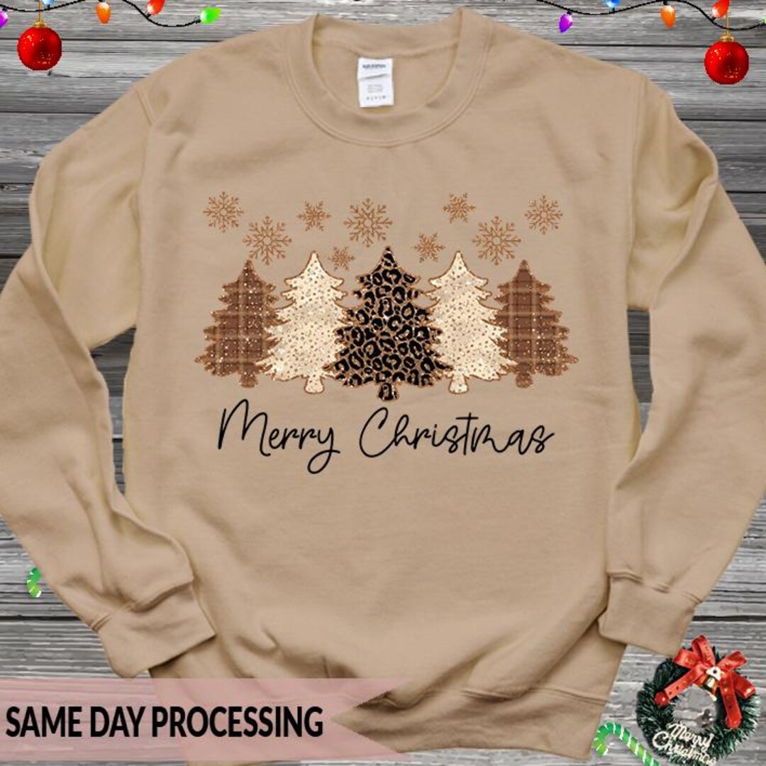 Leopard Christmas Trees Jumper, Merry Christmas Sweatshirt, Xmas Tree ...