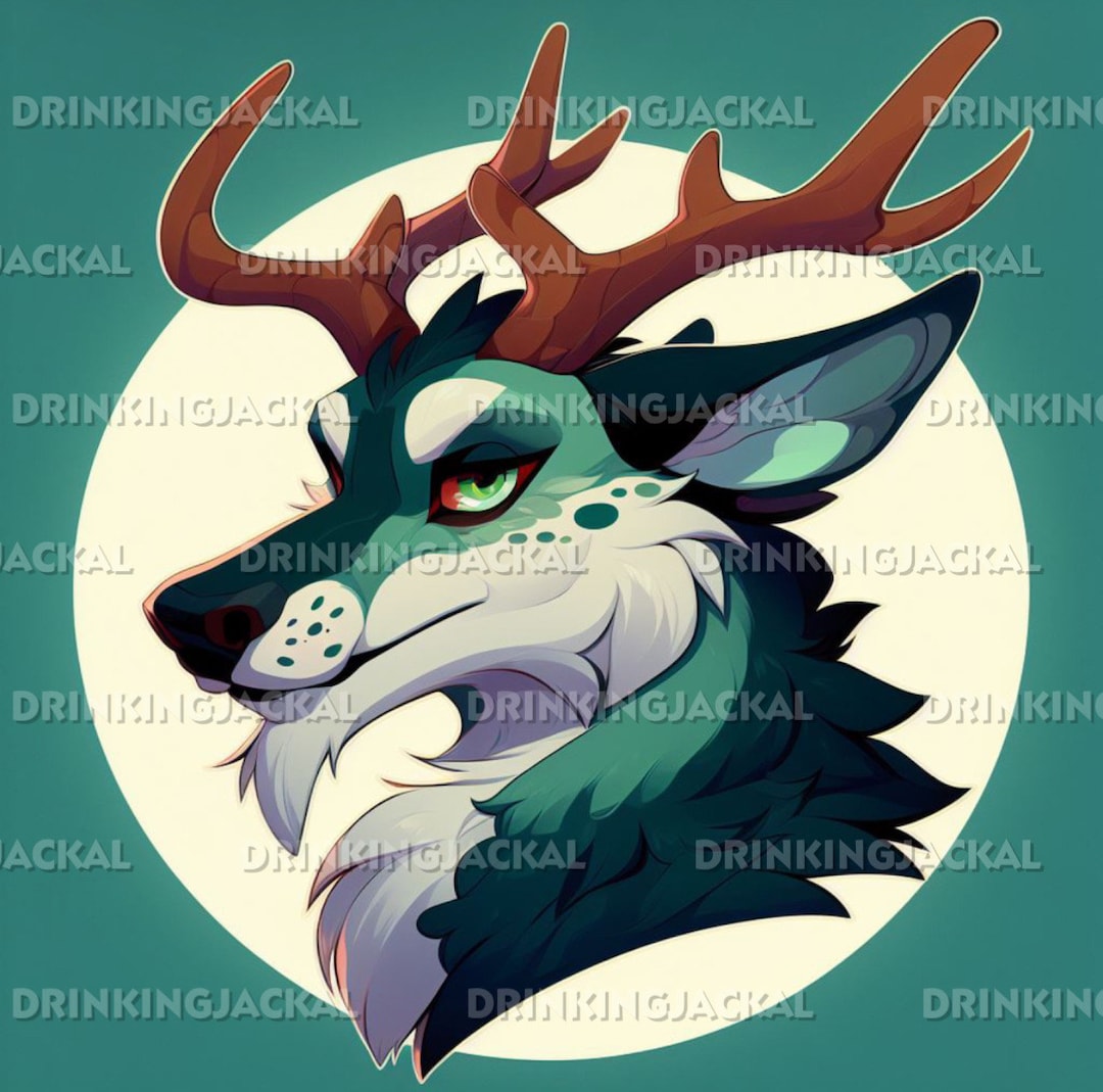 Fursona Adopt With Vinyl Decal, Premade Green Demon Hybrid Deer Wolf ...