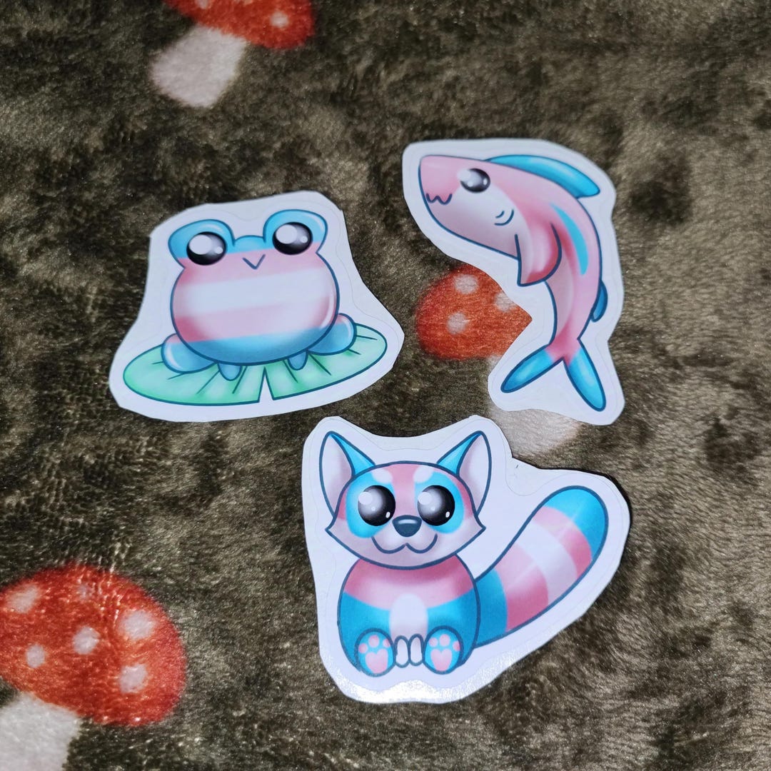 Trans Pride Animal Stickers Frog, Shark and Raccoon LGBT Art - Etsy