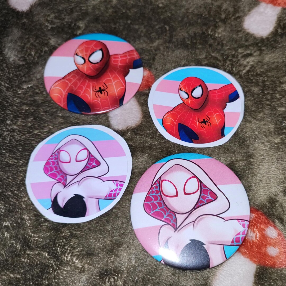 Spider-man and Spider-gwen Trans Pride Badge and Sticker Bundle Marvel ...