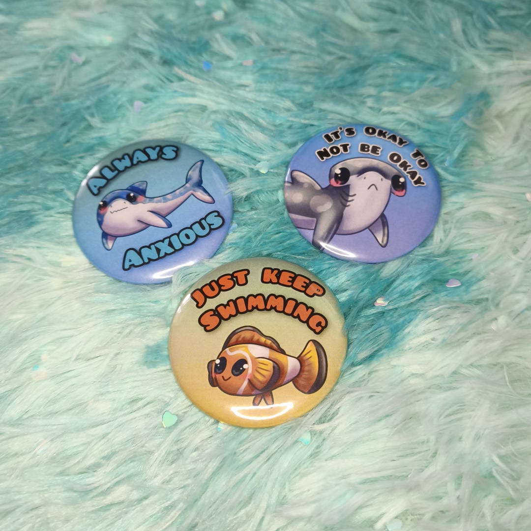 Sealife Positive Affirmations Art Badges - Button Pin Cute Mental ...