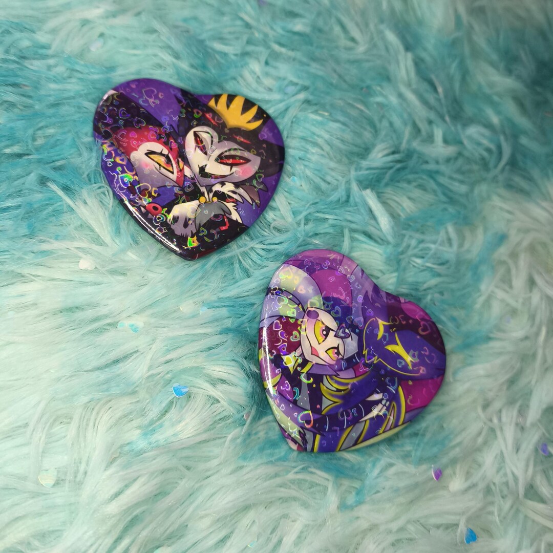 Helluva Boss Holographic Heart Badges - Blitzø X Stolas & Fizzarolli X ...