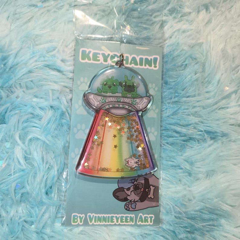 Pibble Alien UFO Shaker Keychain - Large Glittery Acrylic Charm ...