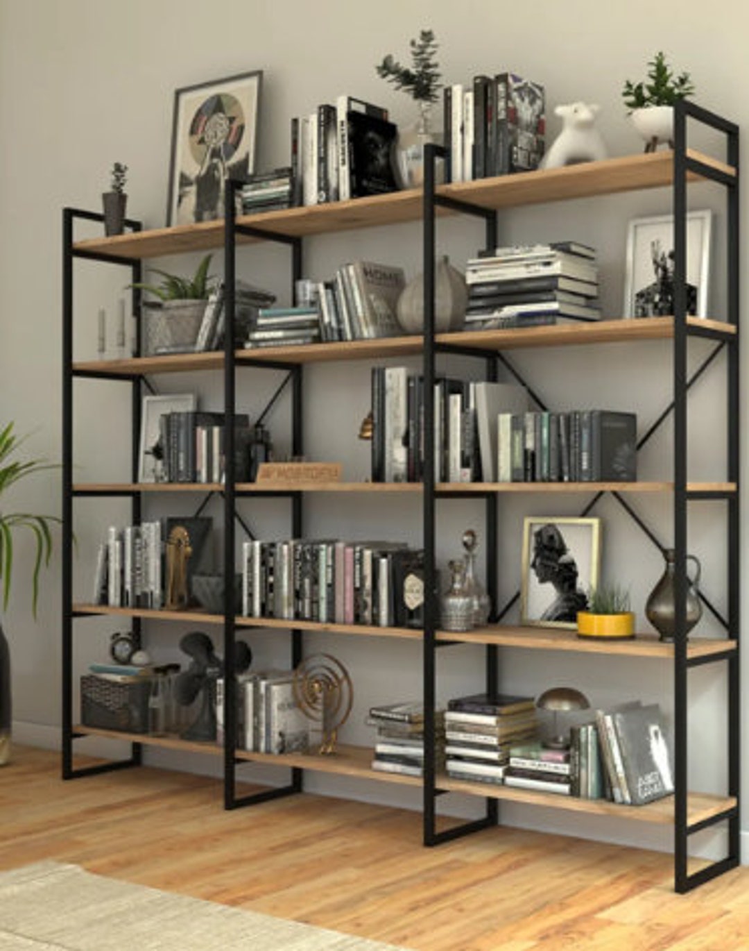 Nılamu Serıes Metal Bookshelf 5 SHELVES ATLANTIC PINE - Etsy Canada