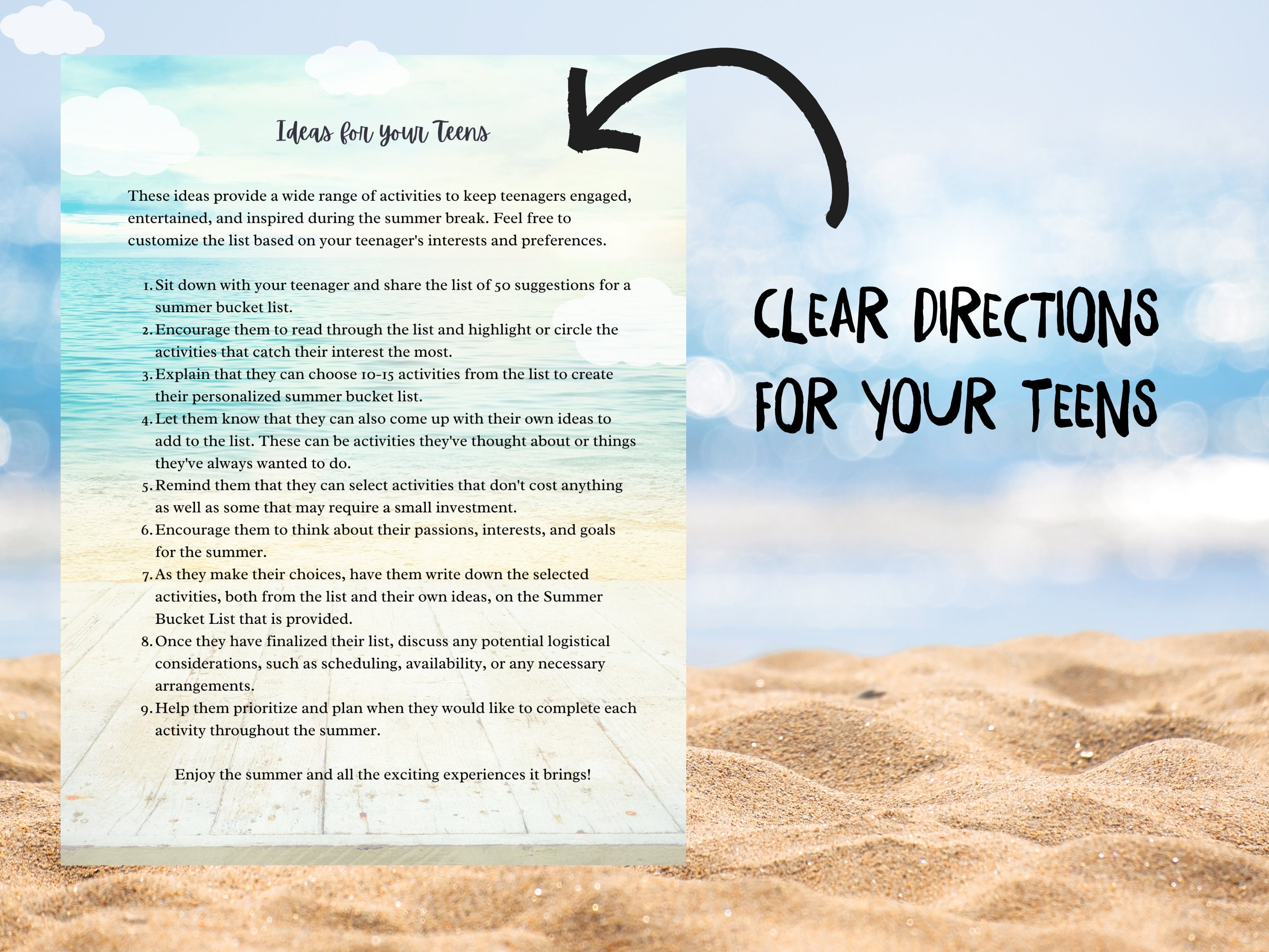 Printable Summer Bucket List for Teens, 50 Low-cost Summer Activities ...