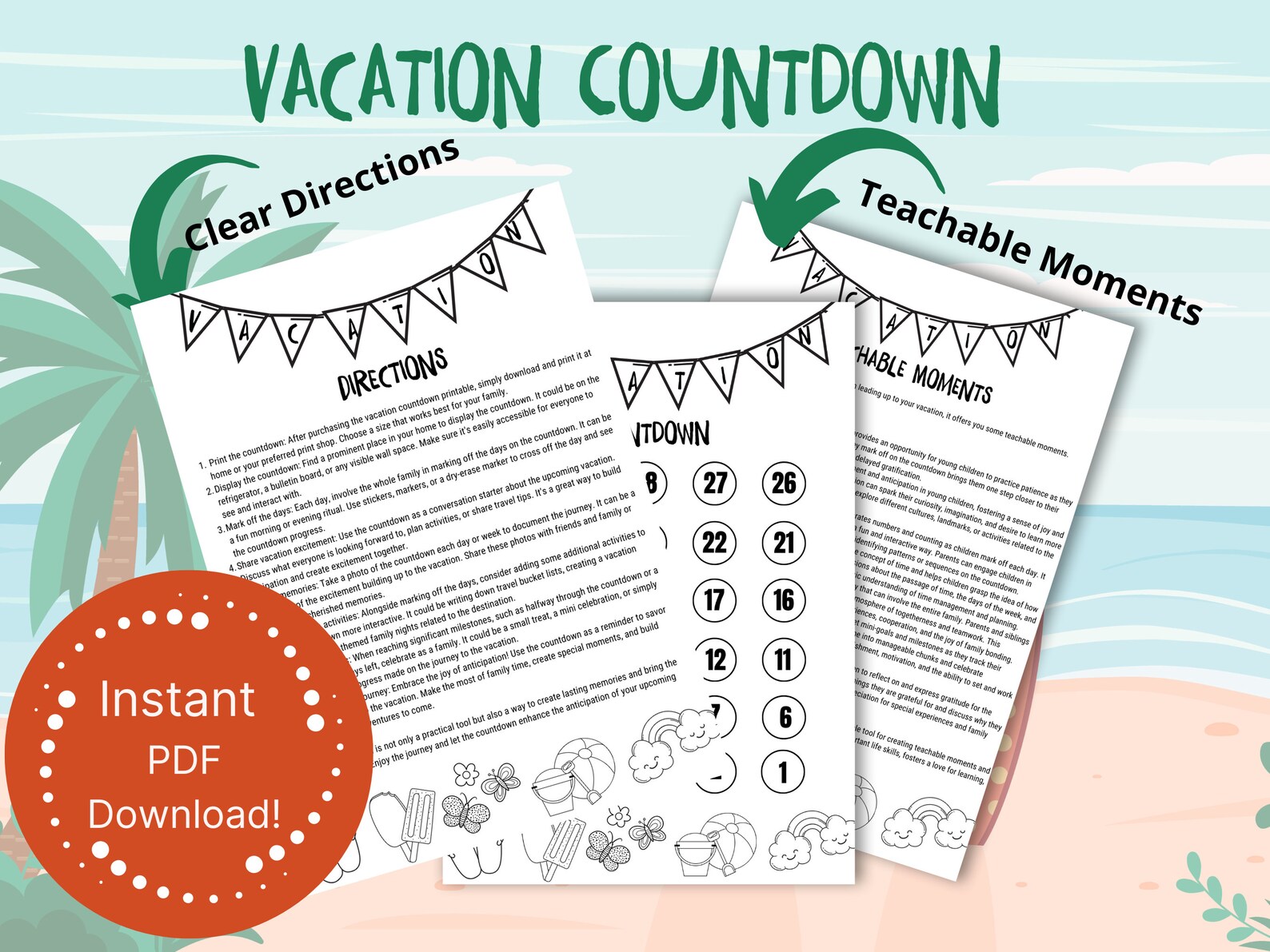 Vacation Countdown Printable Engage Excite and Prepare for - Etsy