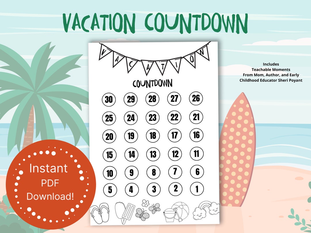Vacation Countdown Printable Engage Excite and Prepare for - Etsy