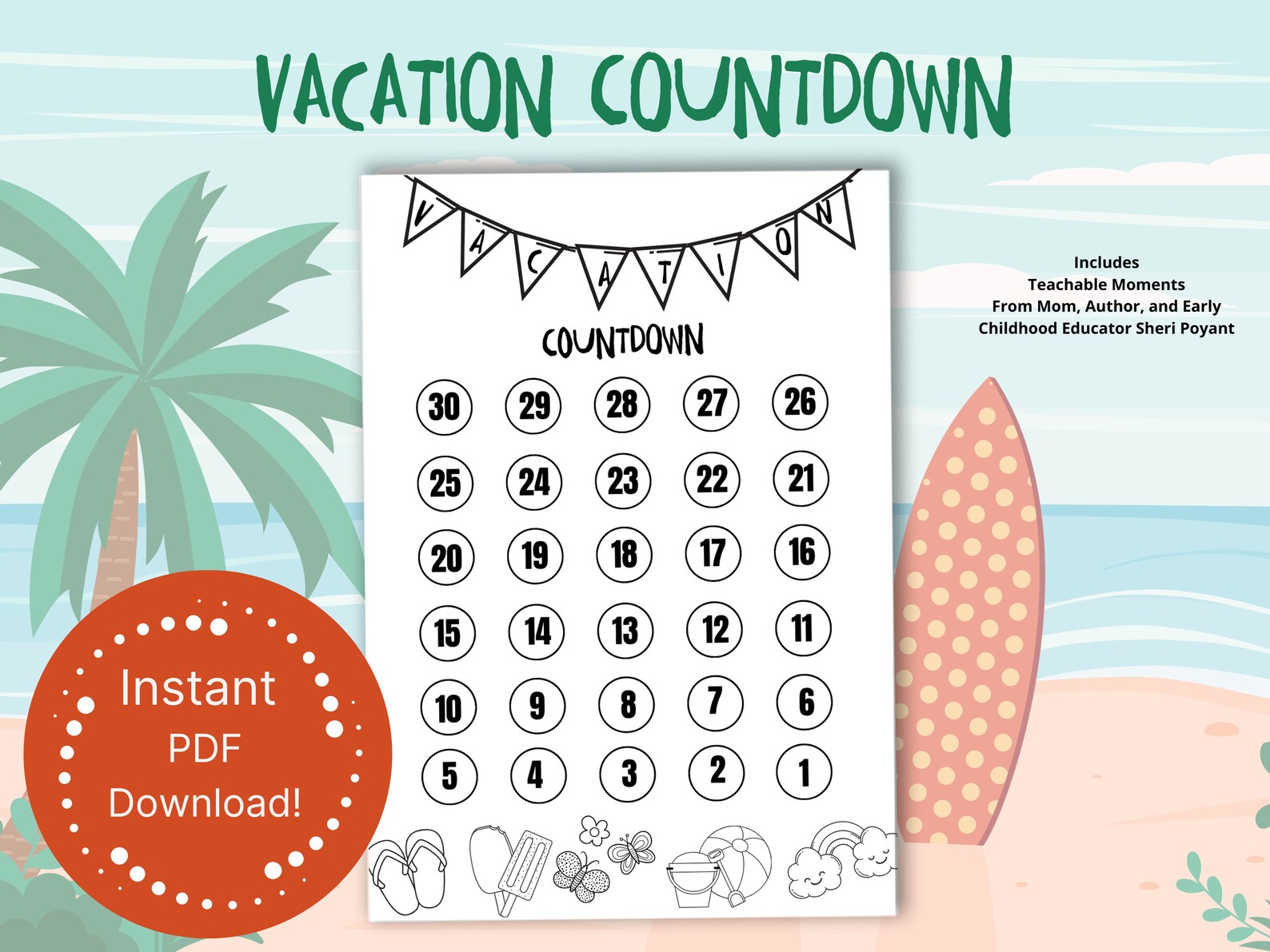Vacation Countdown Printable Engage Excite and Prepare for - Etsy
