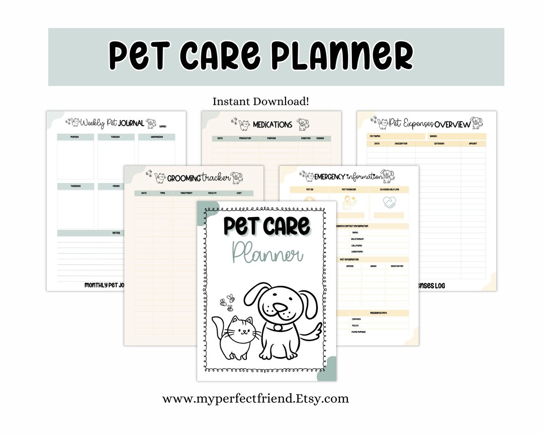 Pet Care Planner PDF Dog and Cat Health Organizer Printable Pet Planner ...