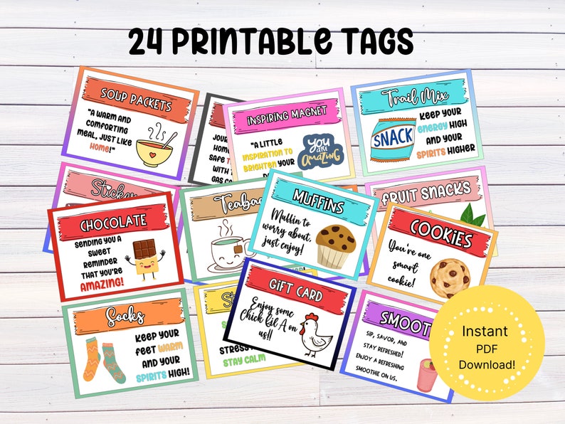 College Care Package Printable Tags Instant Download for Freshman ...