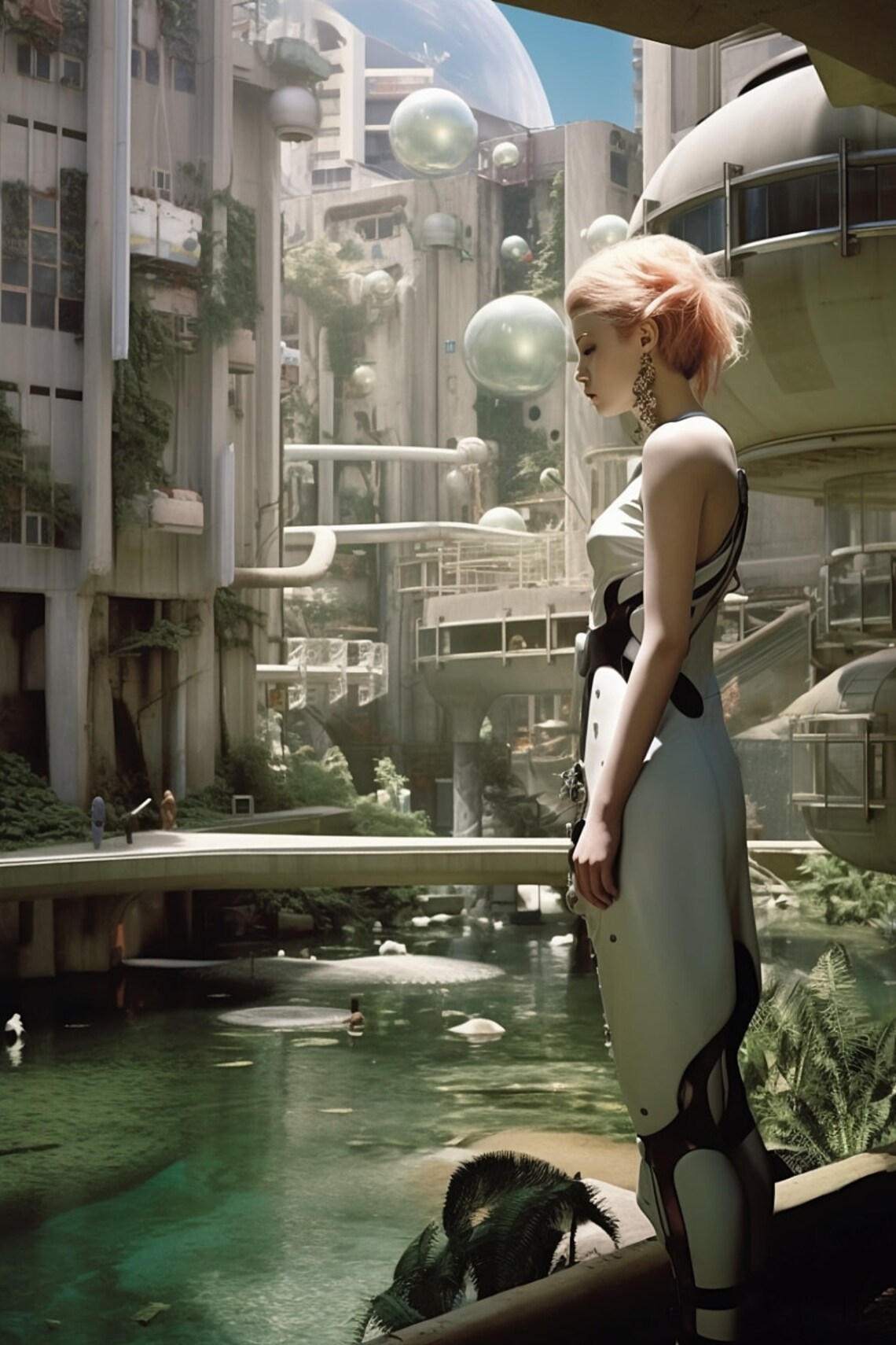 Sci-fi Print of Woman in White Dress Biopunk City Digital AI - Etsy