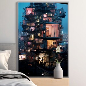 Cyberpunk Architectural Wall Art| Nighttime Cityscape, Sci-fi Printable ...