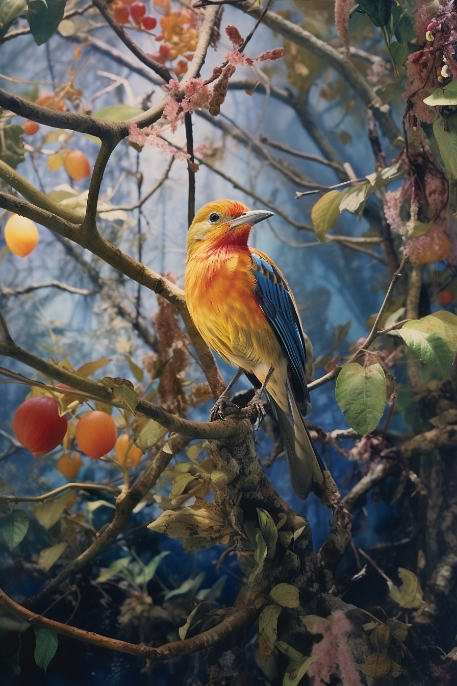 Finch in A Tree Printable Art Vibrant Colorful Bird Photography Nature ...