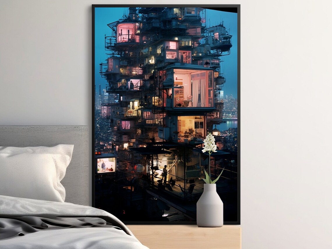 Cyberpunk Architectural Wall Art| Nighttime Cityscape, Sci-fi Printable ...