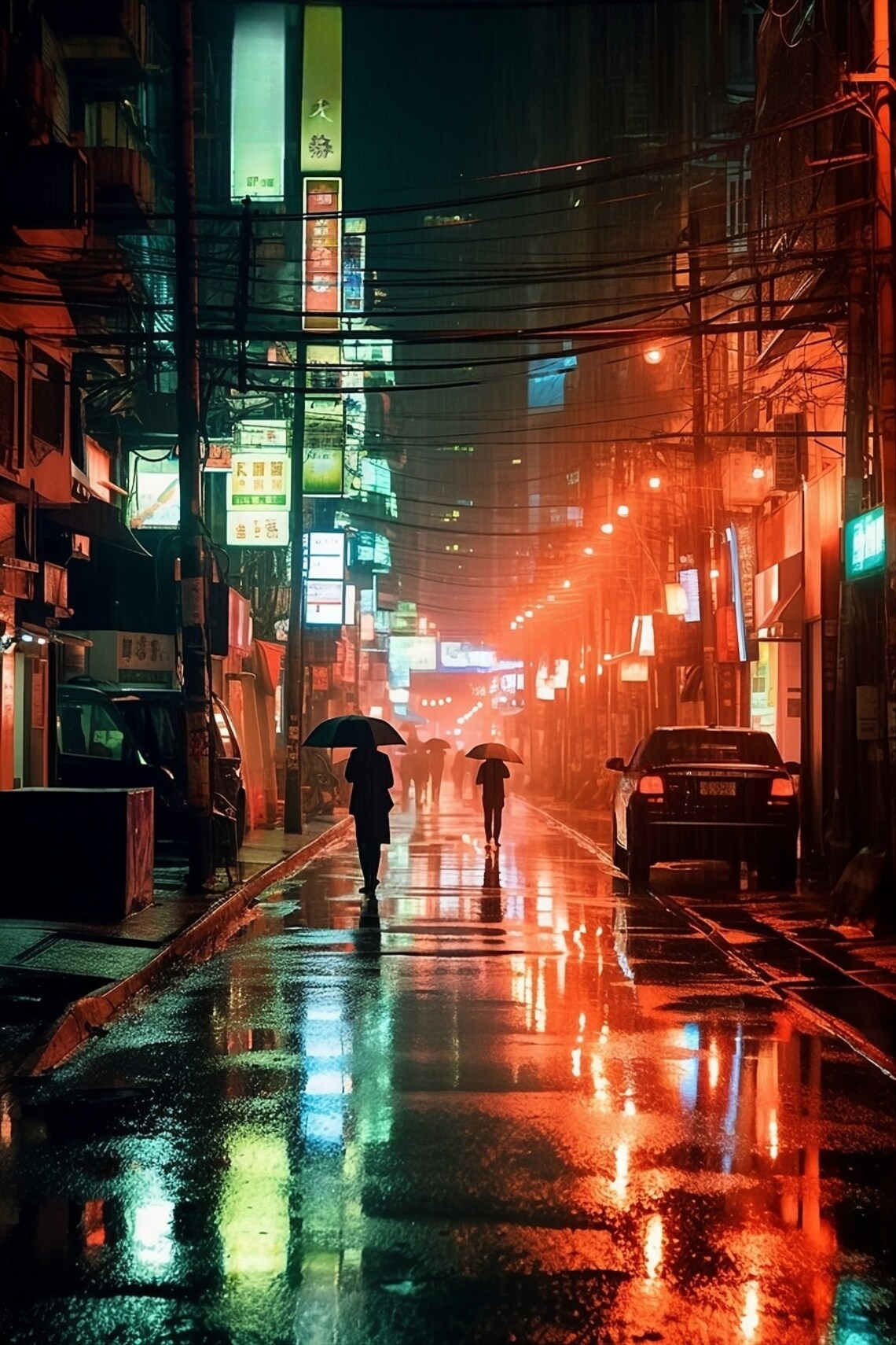 Rainy City at Night Wall Art Cyberpunk Cityscape, Sci-fi Printable ...