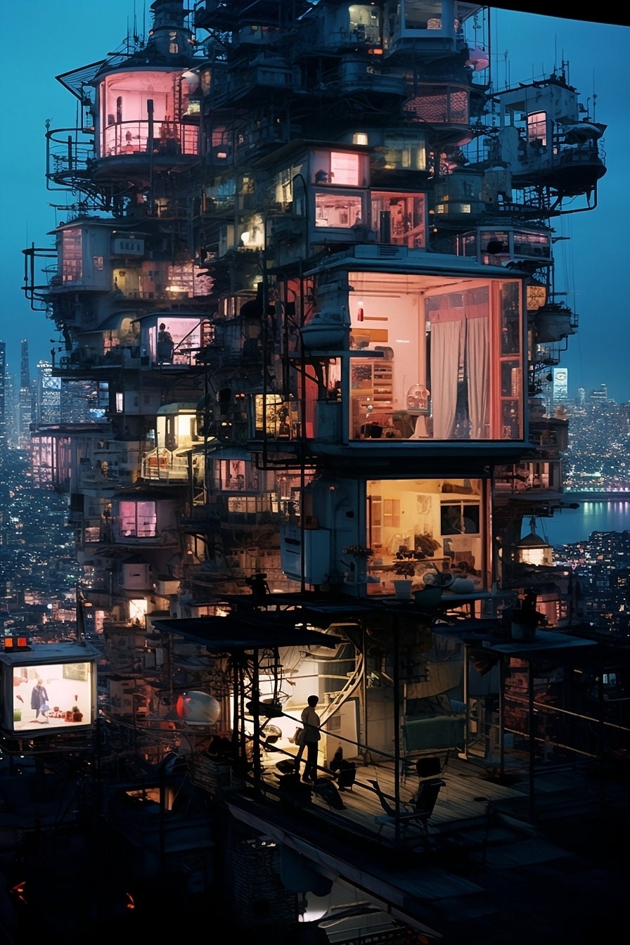 Cyberpunk Architectural Wall Art| Nighttime Cityscape, Sci-fi Printable ...