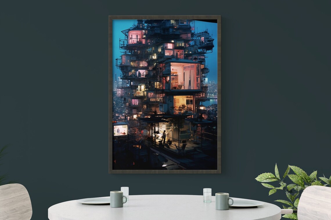 Cyberpunk Architectural Wall Art| Nighttime Cityscape, Sci-fi Printable ...