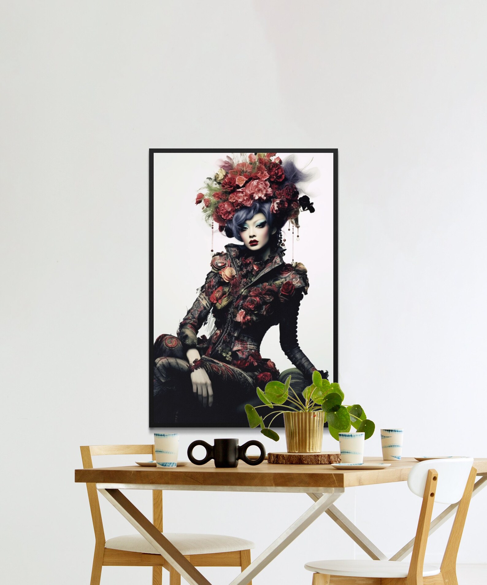 Sitting Woman in Victorian Fashion Homely Decor Vogue Style Artful Gift ...