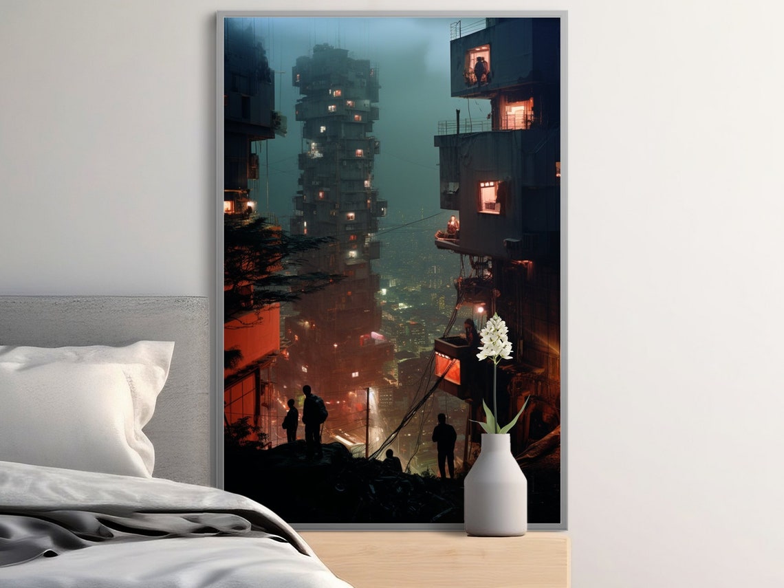 Cyberpunk Night Wall Art Futuristic City Life Sci-fi - Etsy